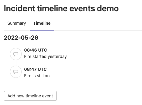Incident timeline events · Incident management · Operations · Help · GitLab